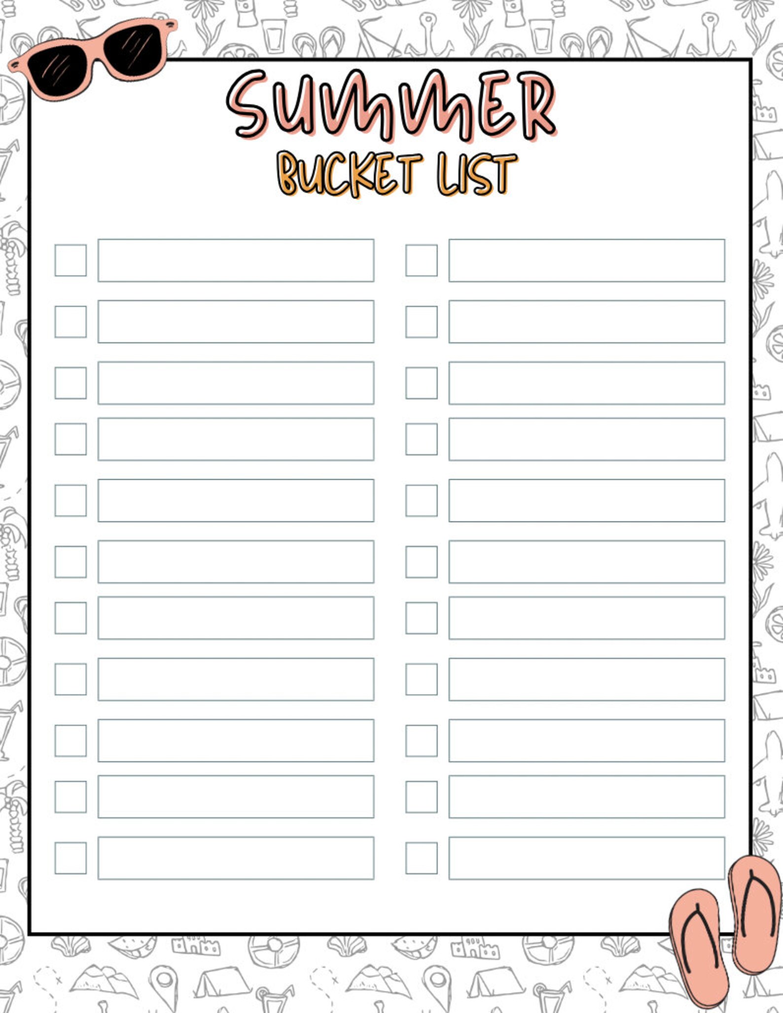 Summer Bucket List Printable Summer Activities Checklist Summer to Do ...