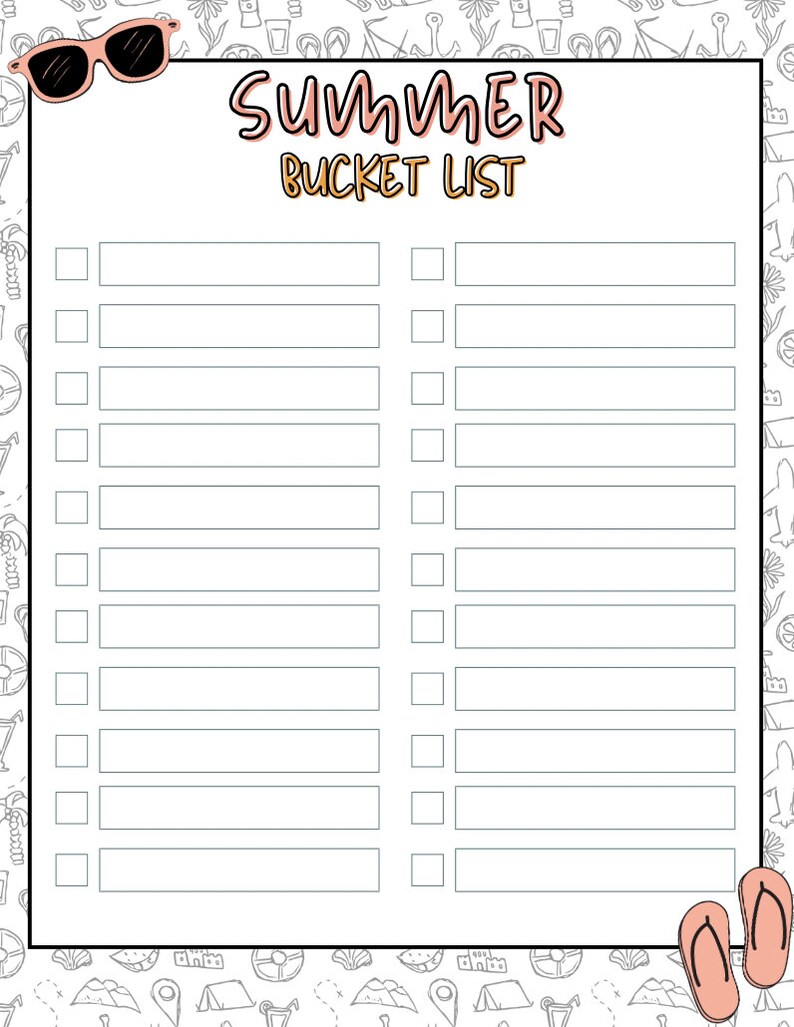 Summer Bucket List Printable | Summer Activities Checklist | Summer to ...