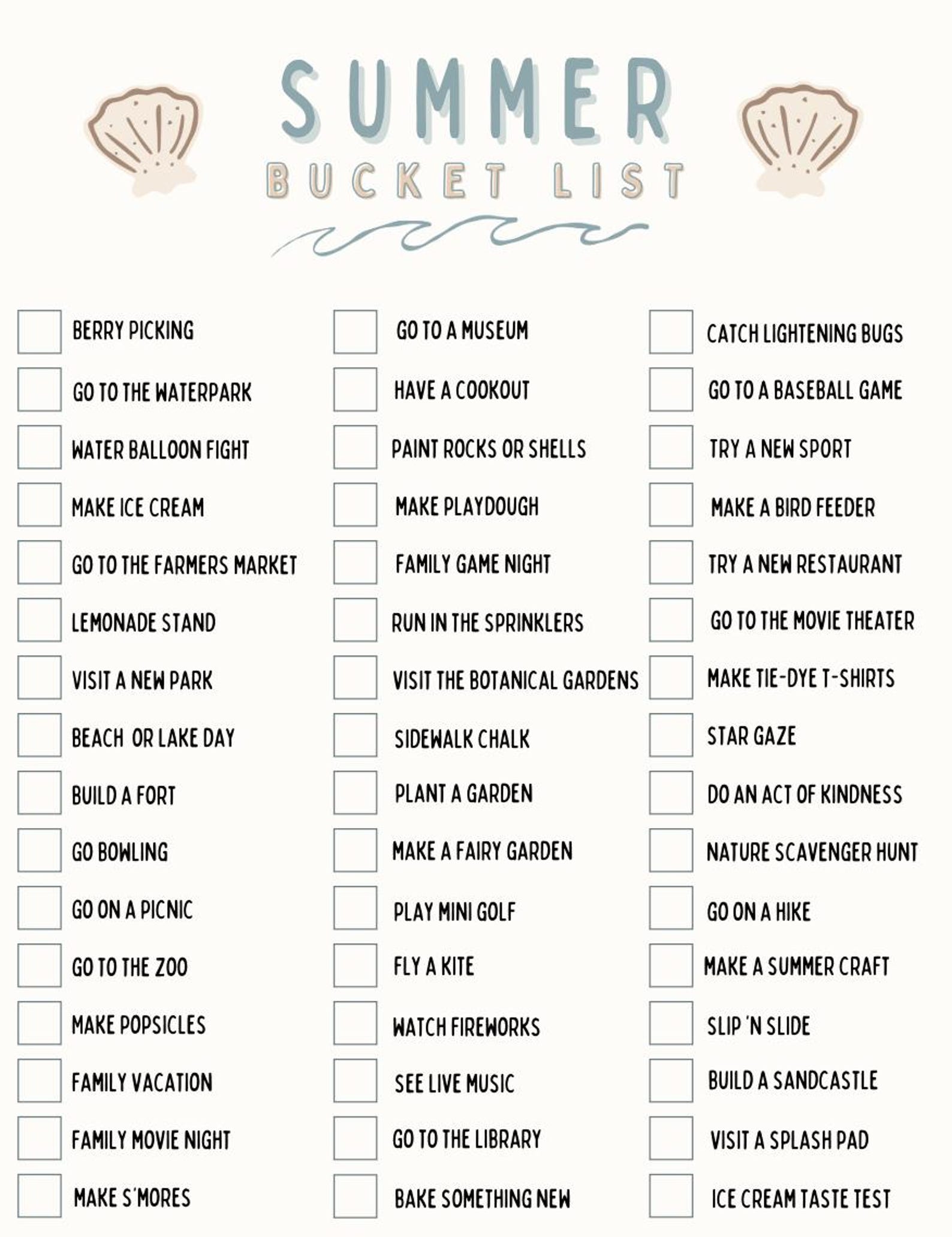 Editable Summer Bucket List Printable for Kids & Families | Blank ...