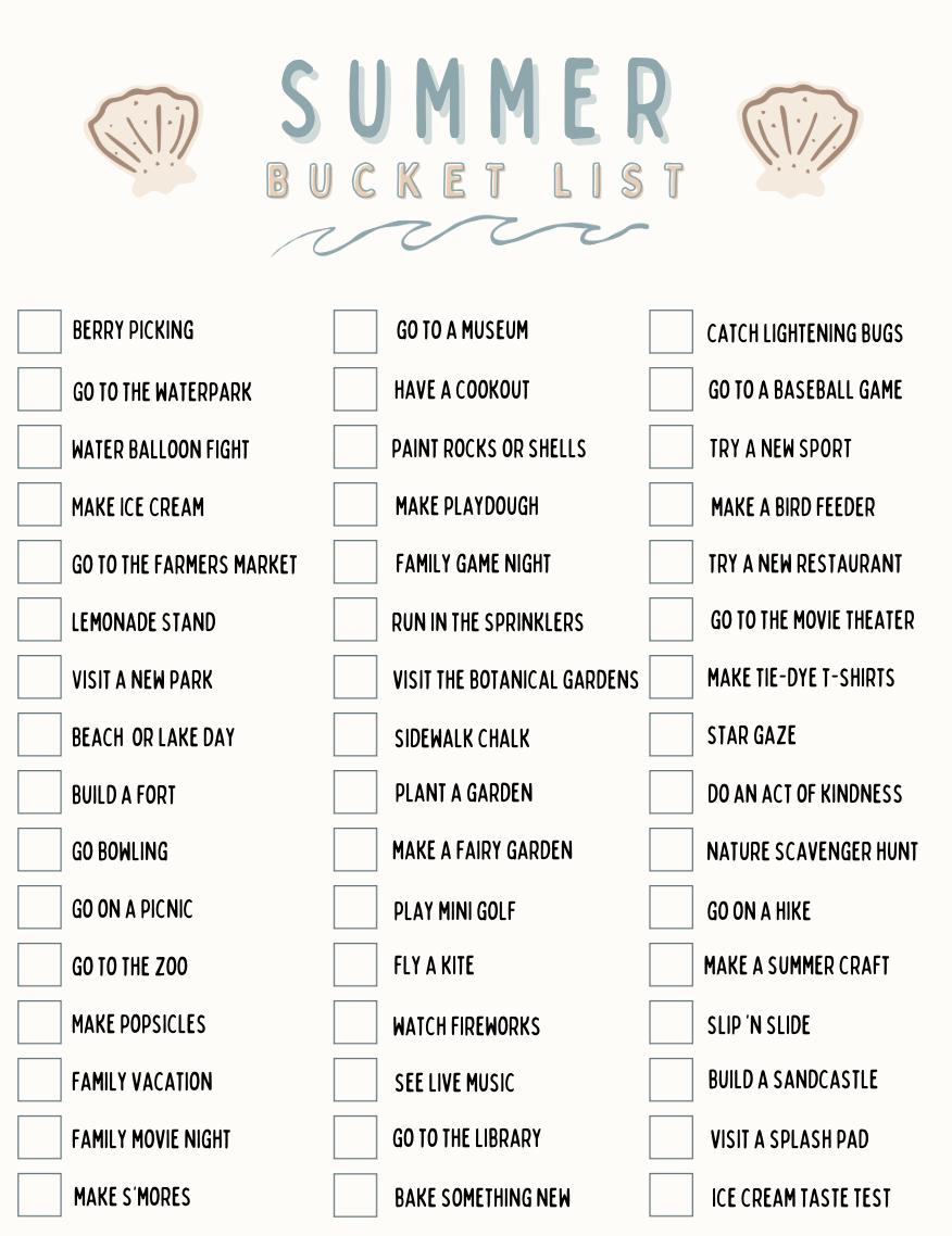 Editable Summer Bucket List Printable for Kids & Families | Blank ...