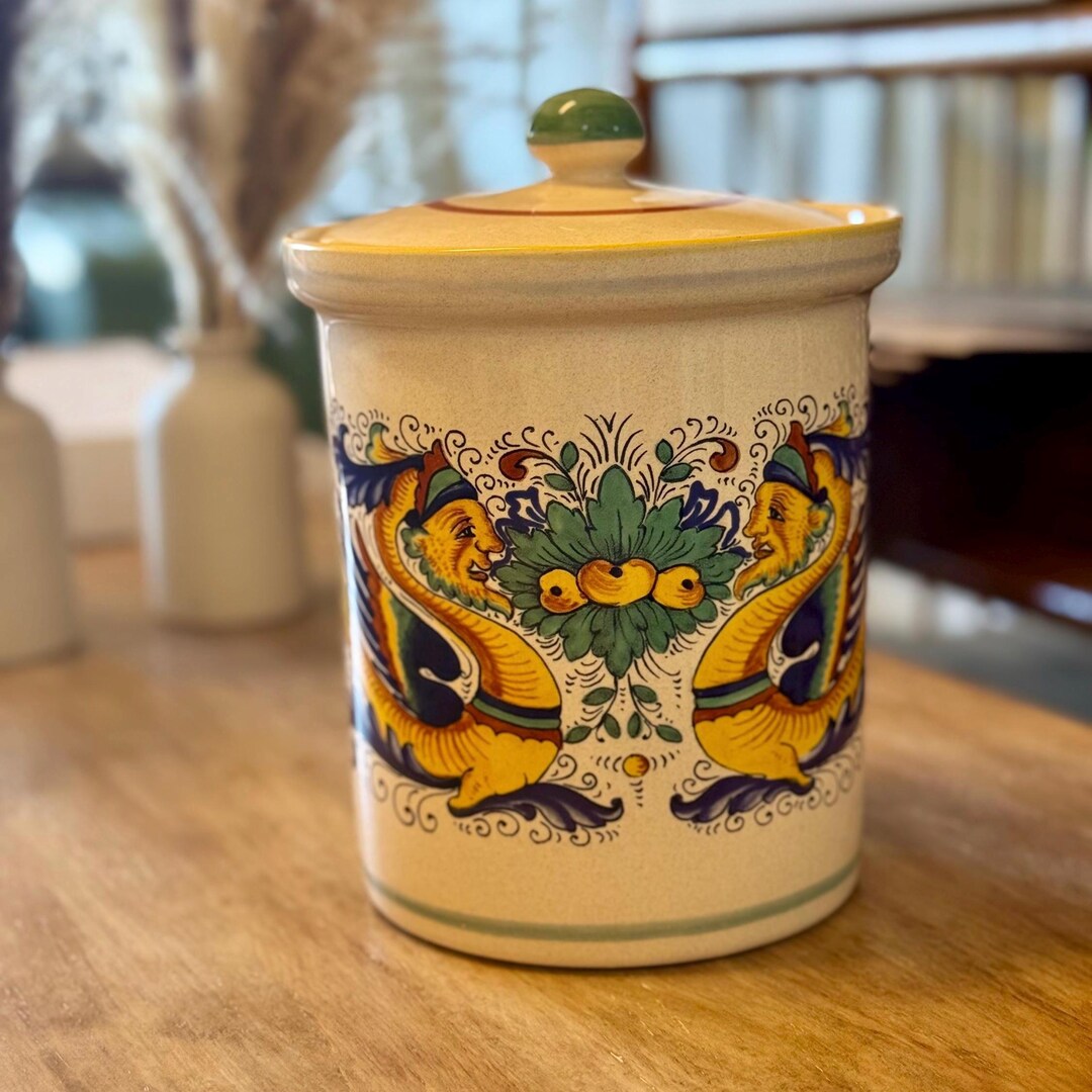 Vintage Italian Dragon Canister With Lid, Large Pantry Jar - Etsy