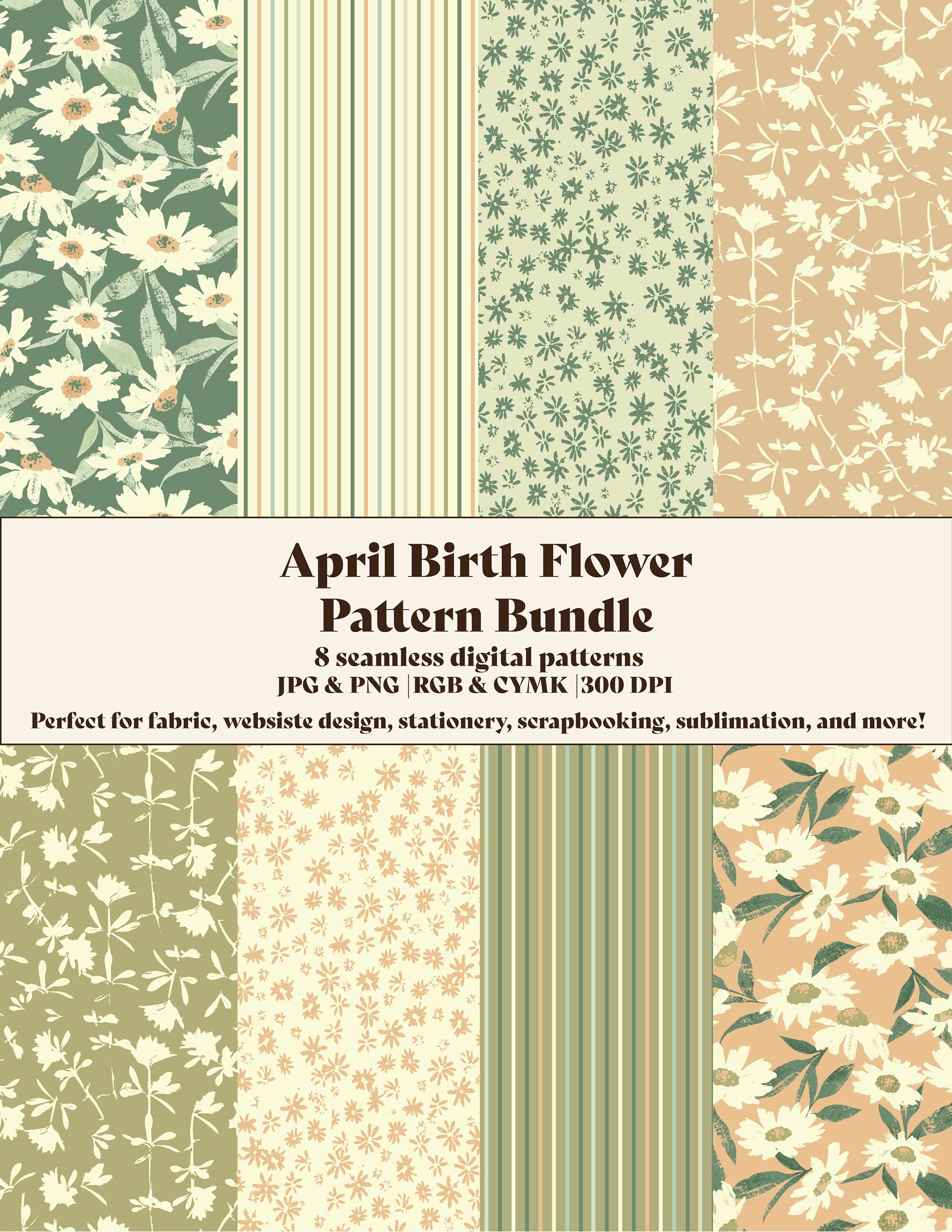April Daisy Flower Seamless Pattern Bundle for Commercial Licensing ...