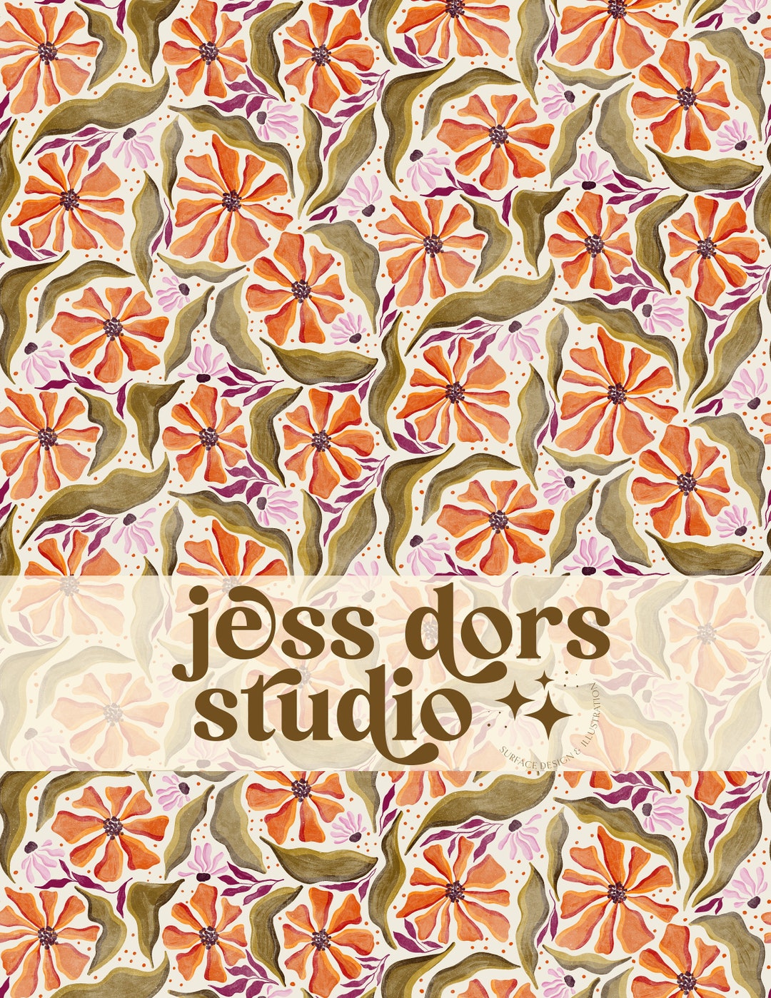 Retro Boho Floral Seamless Pattern for Small Buisness, Happy Daisy ...