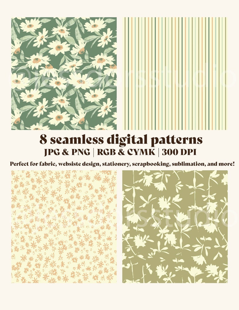 April Daisy Flower Seamless Pattern Bundle for Commercial Licensing ...