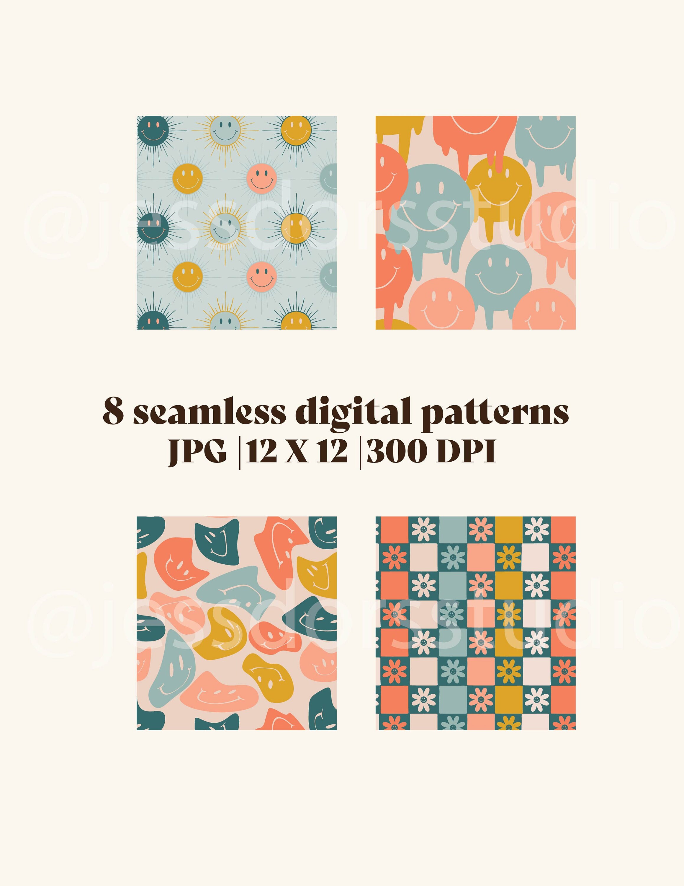 Retro Unisex Smiley Face Seamless Pattern Bundle for License ...