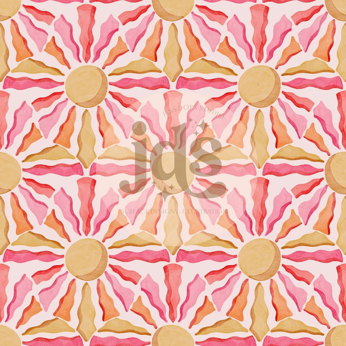 Retro Sun Seamless Pattern Art for Licensing, Groovy Summer Seamless ...