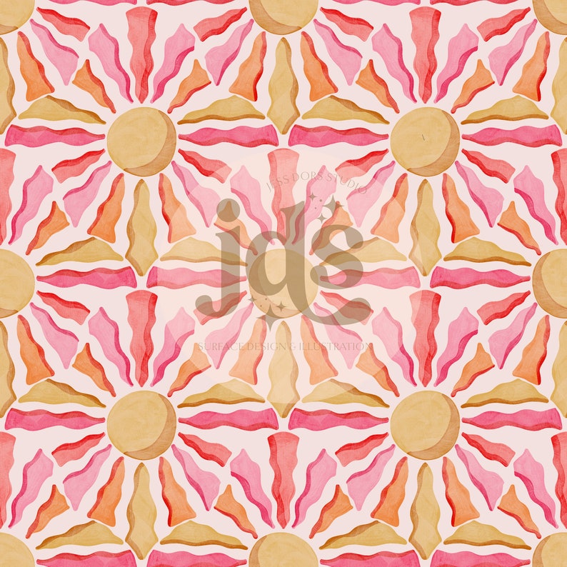 Retro Sun Seamless Pattern Art for Licensing, Groovy Summer Seamless ...