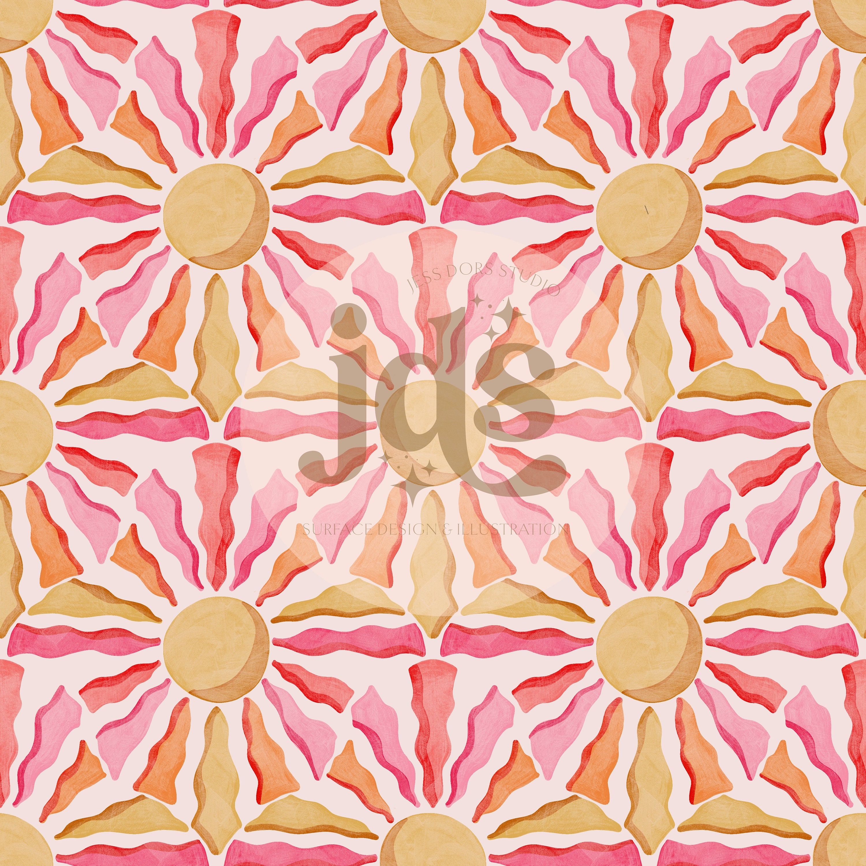 Retro Sun Seamless Pattern Art for Licensing, Groovy Summer Seamless ...