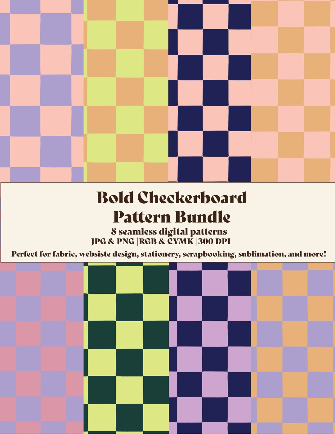 Bold Checkerboard Seamless Pattern Bundle, Trendy Groovy Seamless ...