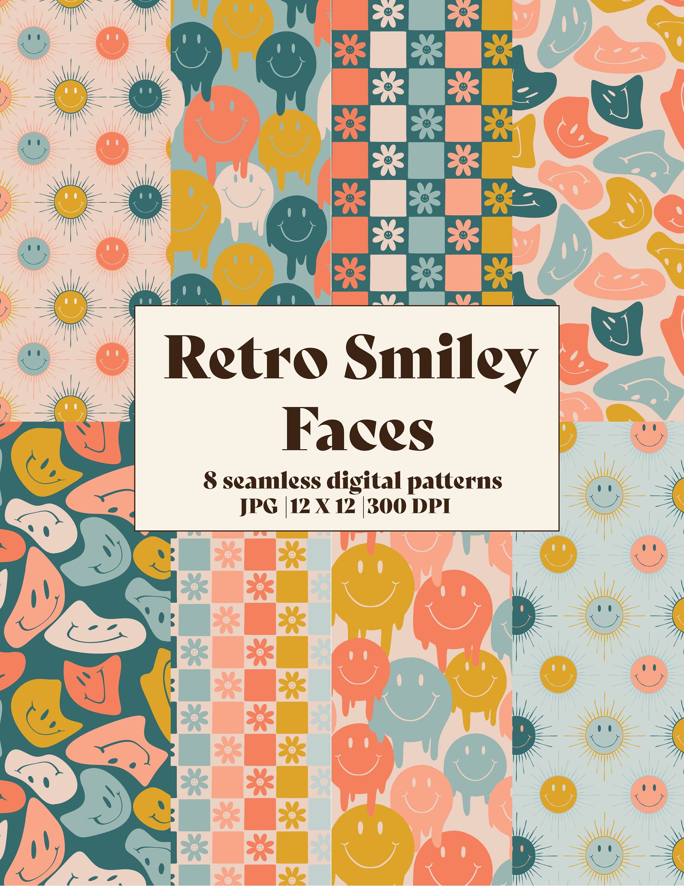 Retro Unisex Smiley Face Seamless Pattern Bundle for License ...