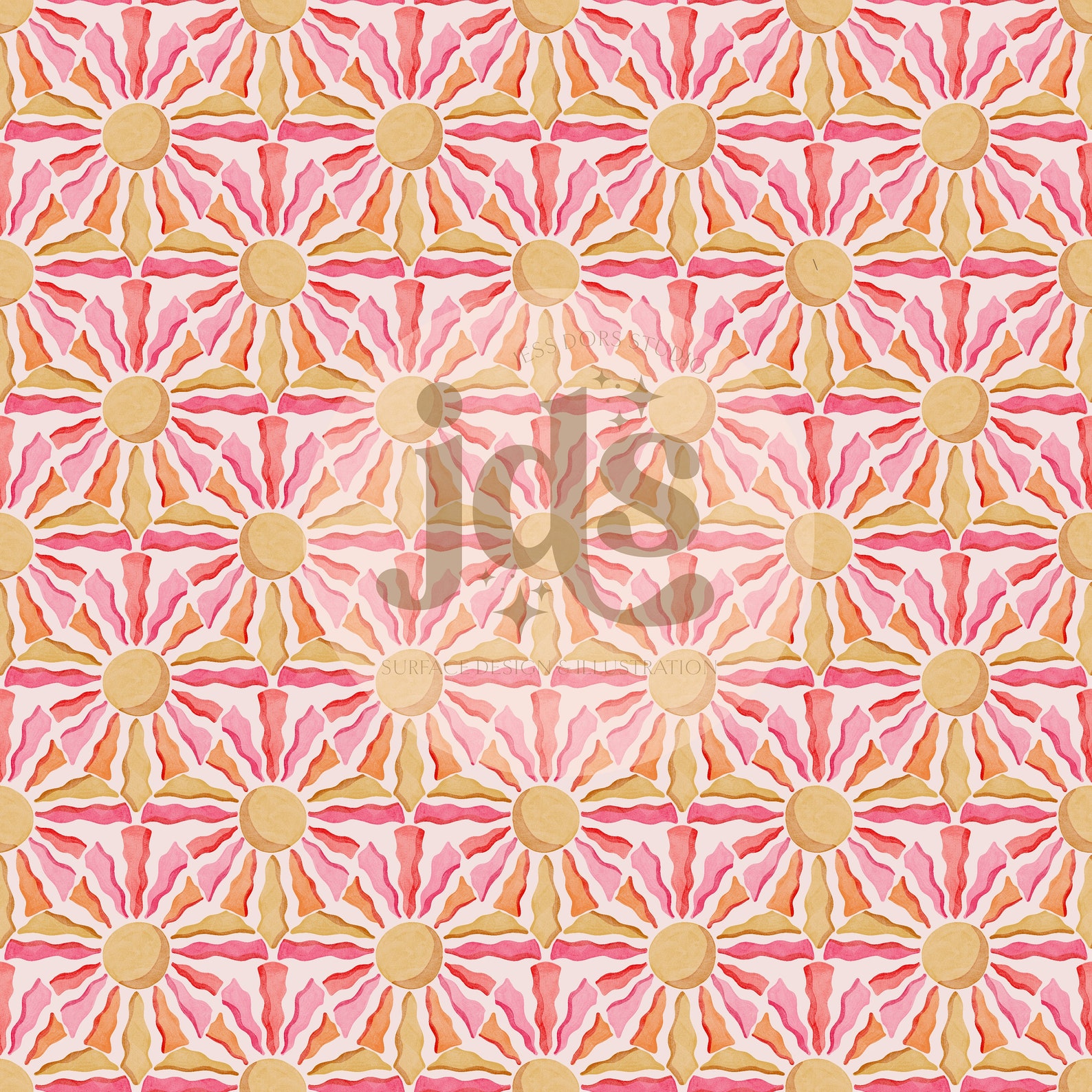 Retro Sun Seamless Pattern Art for Licensing, Groovy Summer Seamless ...