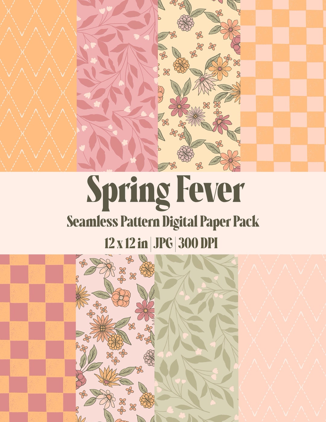Spring Fever Seamless Pattern Digital Paper Pack, Happy Springtime ...