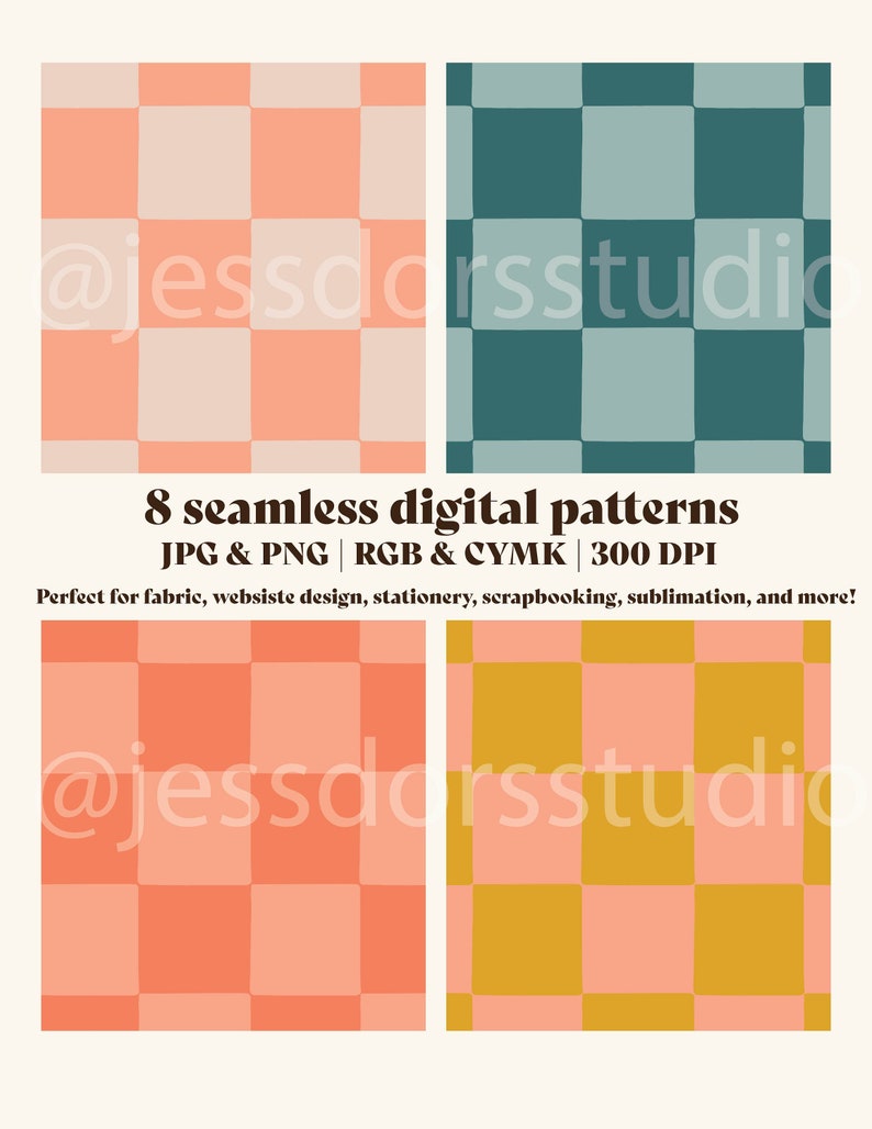 Retro Checkered Seamless Pattern Bundle, Colorful Checker Digital Paper ...