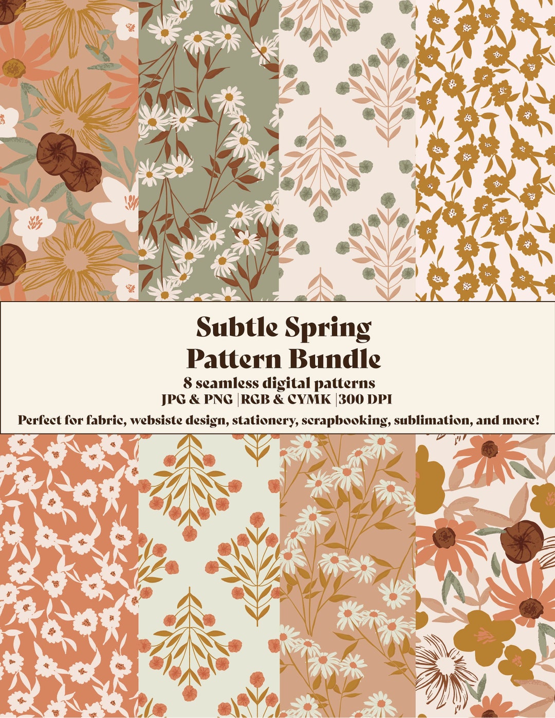 Floral Spring Seamless Pattern Bundle for Commercial Use, Pink and ...
