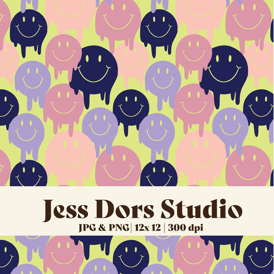 Drip Smiley Face Seamless Pattern, Dripping Smiley Face Seamless ...