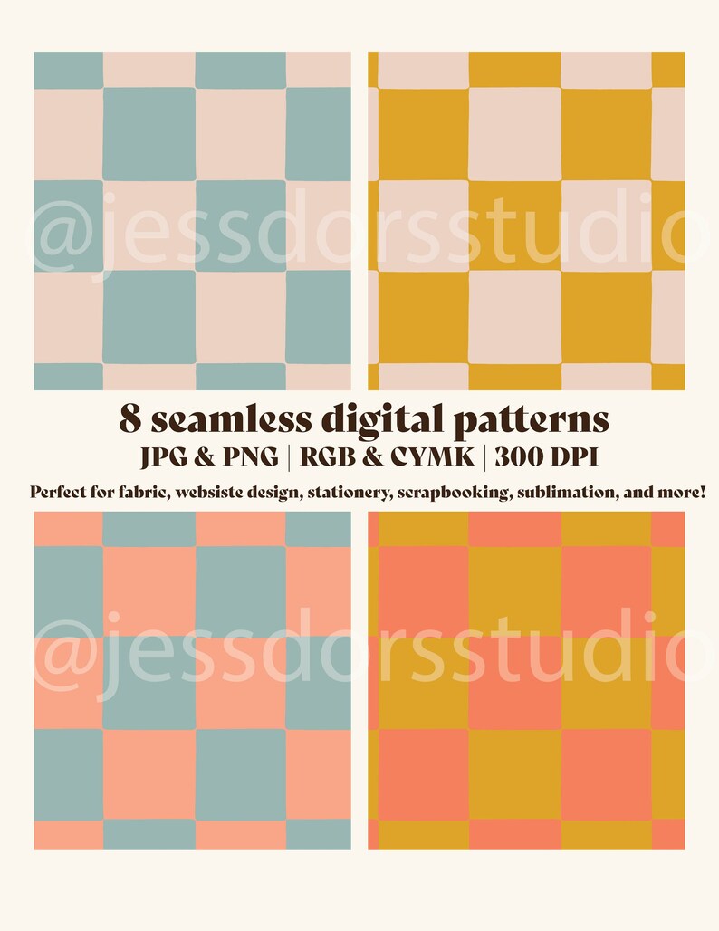 Retro Checkered Seamless Pattern Bundle, Colorful Checker Digital Paper ...