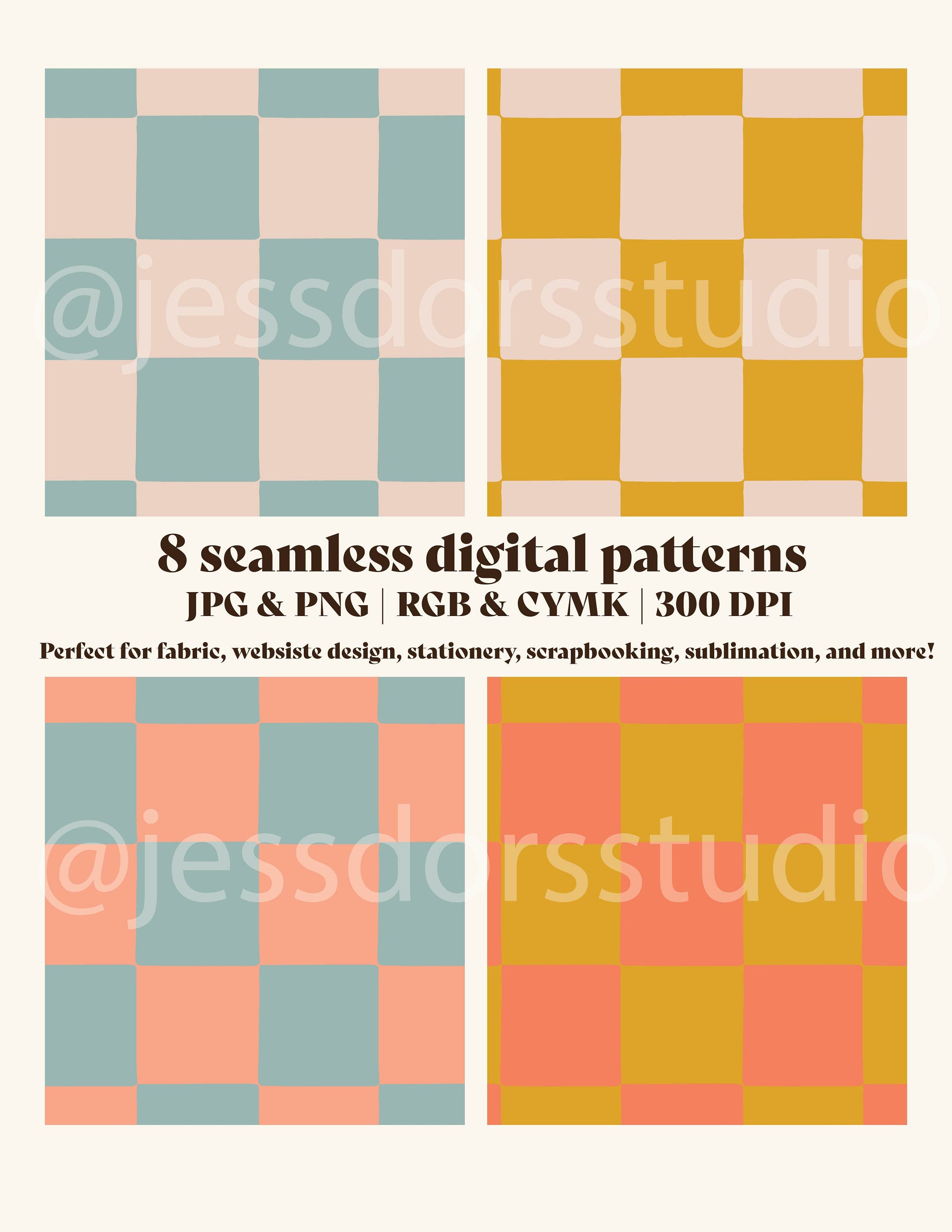 Retro Checkered Seamless Pattern Bundle, Colorful Checker Digital Paper ...