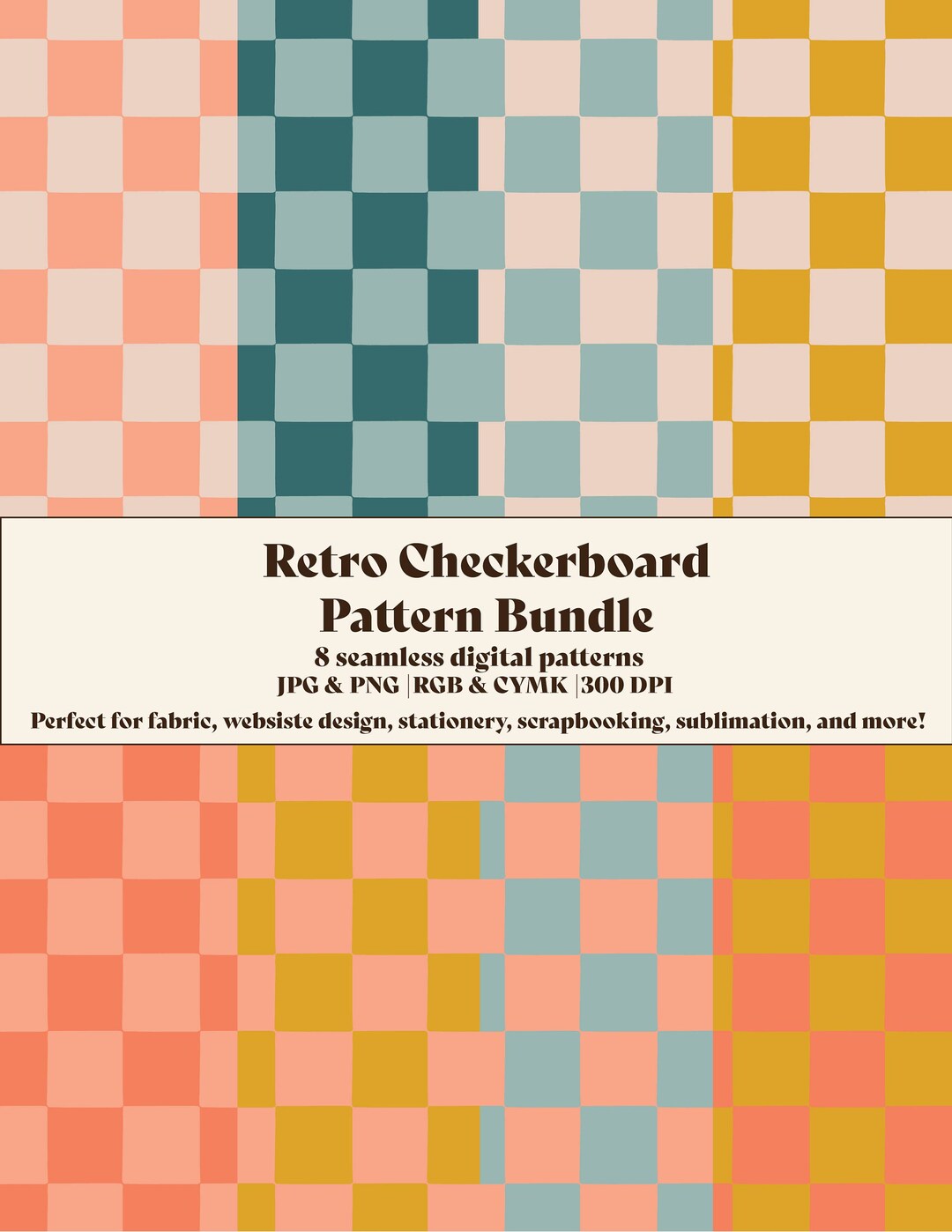 Retro Checkered Seamless Pattern Bundle, Colorful Checker Digital Paper ...