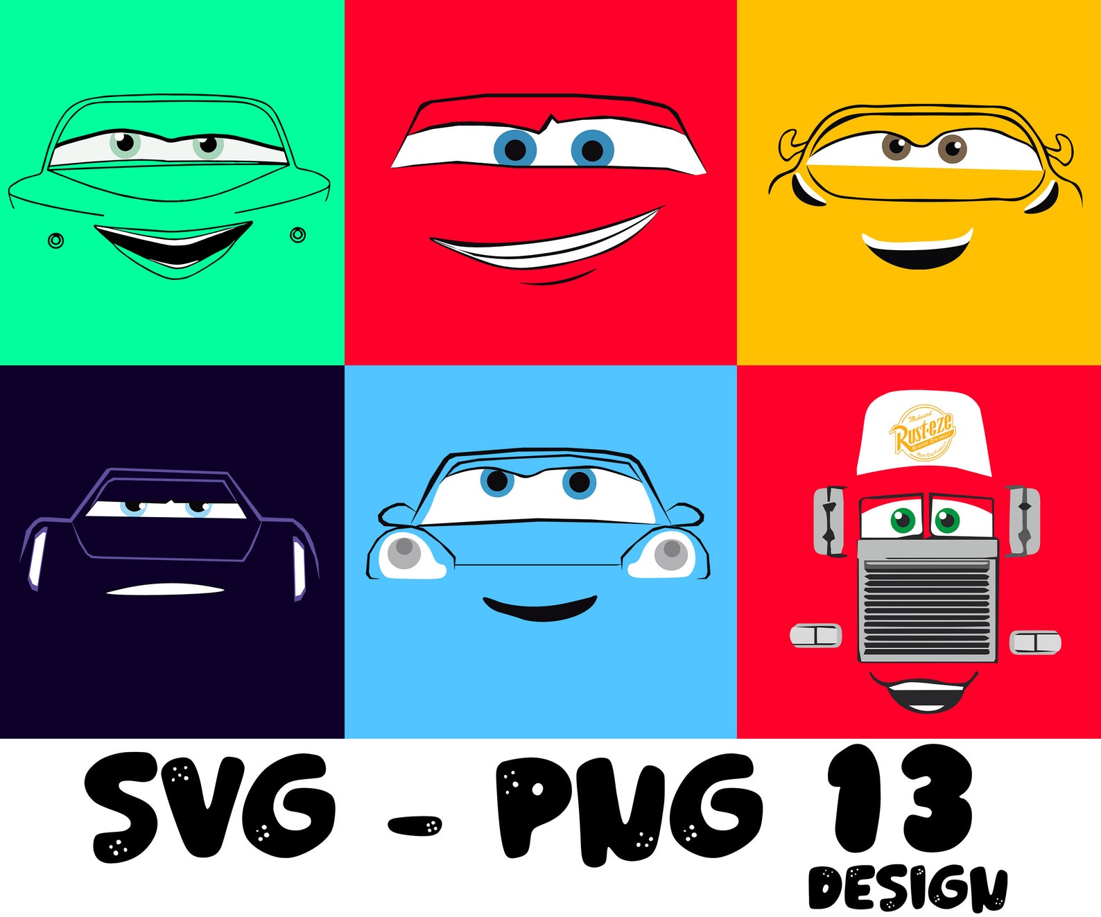 Cars Face SVG Bundle, Cars Svg, Lightning Mcqueen Svg, Cars PNG Clipart ...