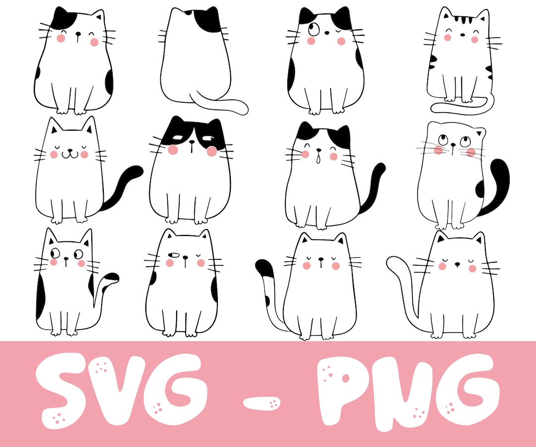 Cute Cat Svg, Digital Cat Download, Cute Cat Clipart, Kawaii Kittens ...