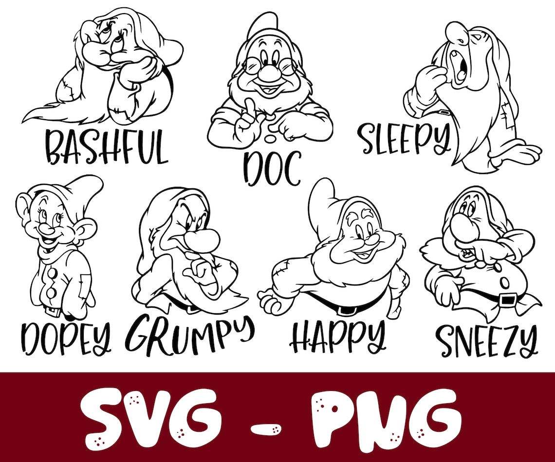 Seven Dwarfs Bundle Snow White SVG Shirt Digital Clipart Silhouette ...
