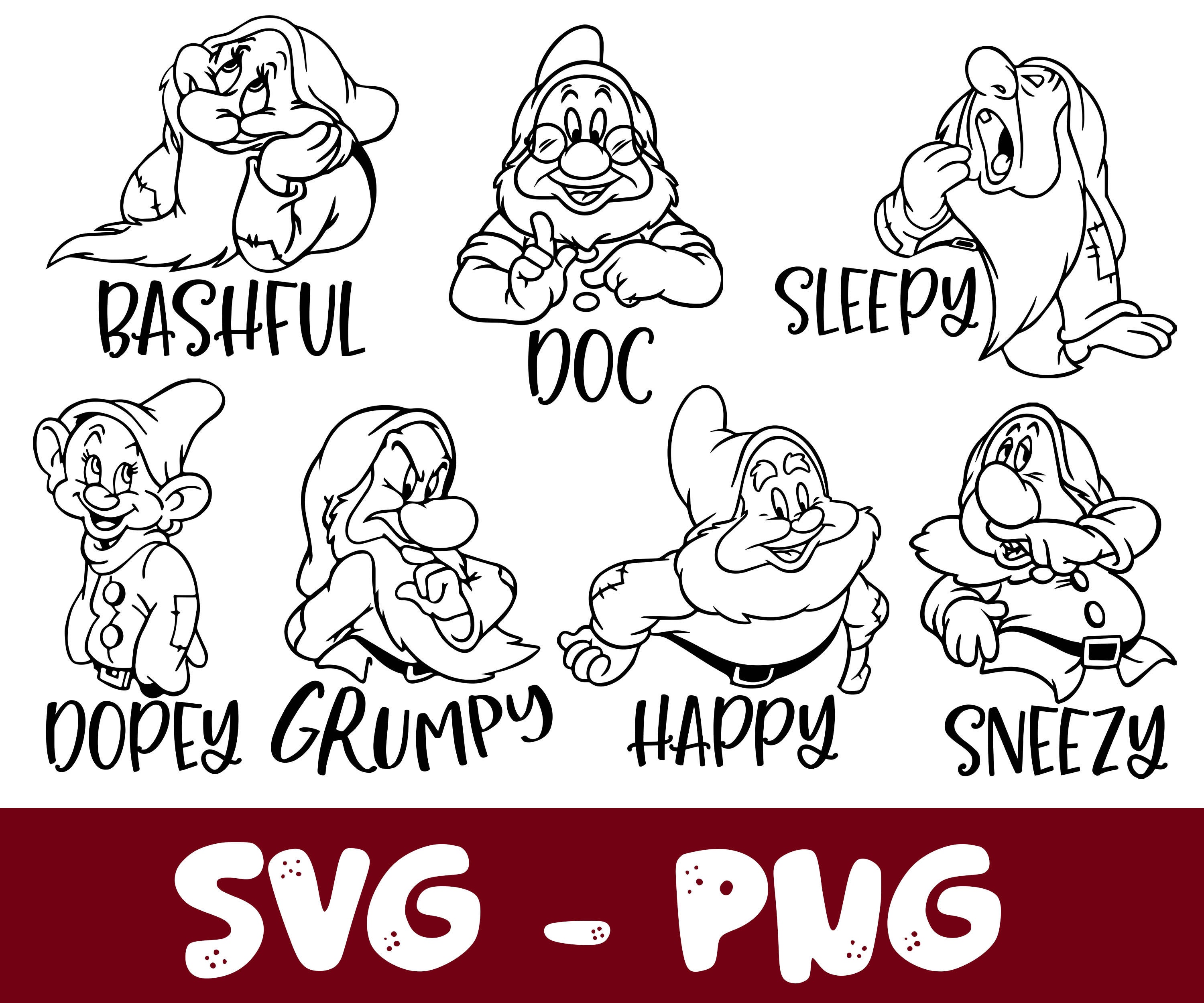 Seven Dwarfs Bundle Snow White SVG Shirt Digital Clipart Silhouette ...