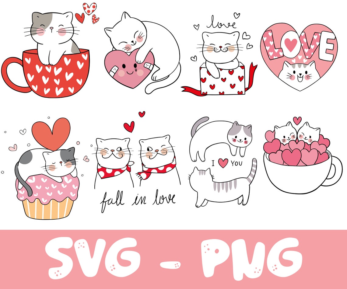 Cat Valentine Svg, Clipart Cute Cat, Valentine Png, Cat Png, Love ...