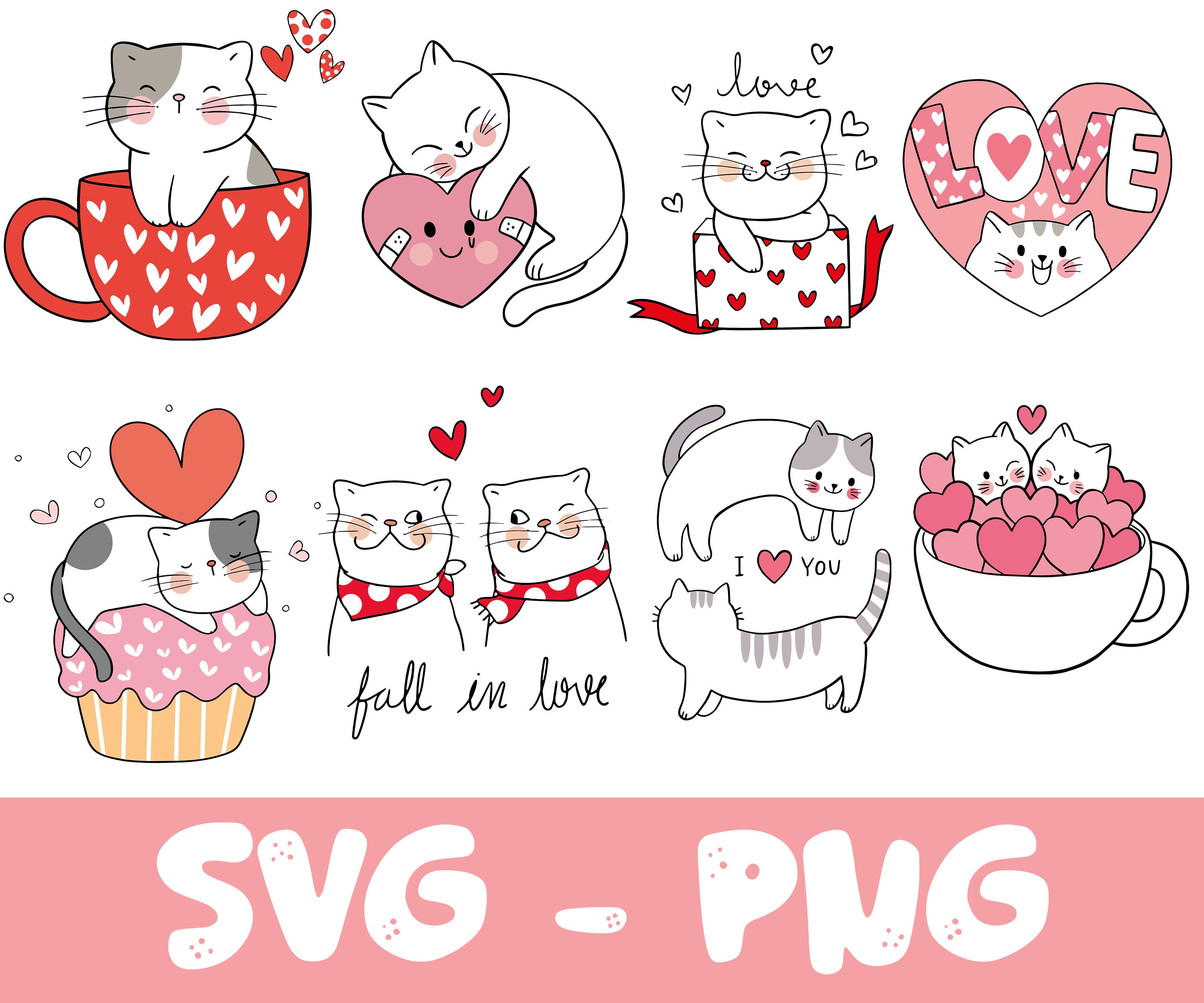 Cat Valentine Svg, Clipart Cute Cat, Valentine Png, Cat Png, Love ...