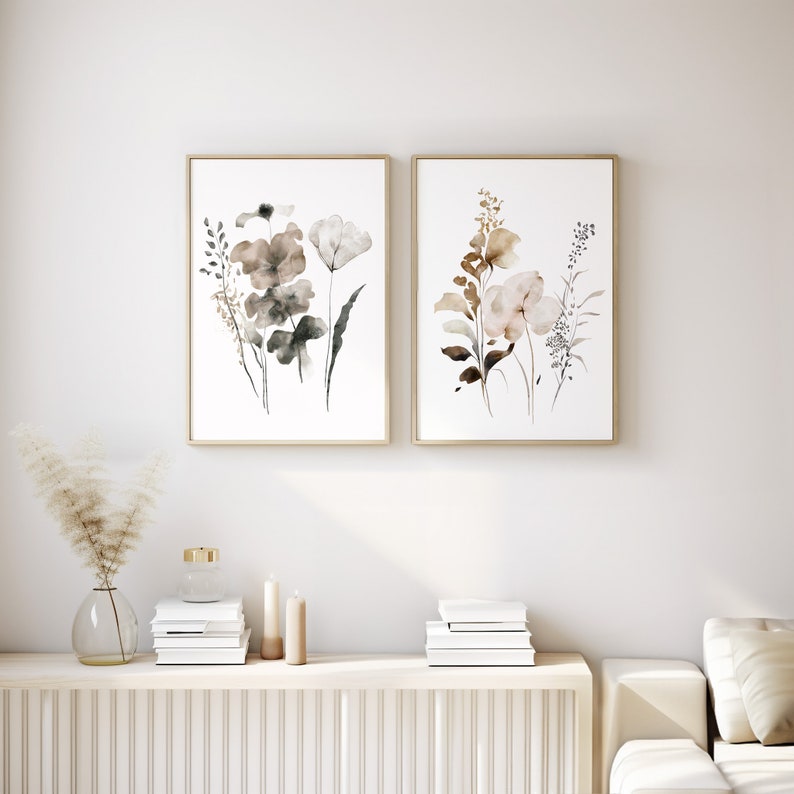 Soft Tones Botanical Art Print - Modern Neutral Watercolor Chic Wall ...