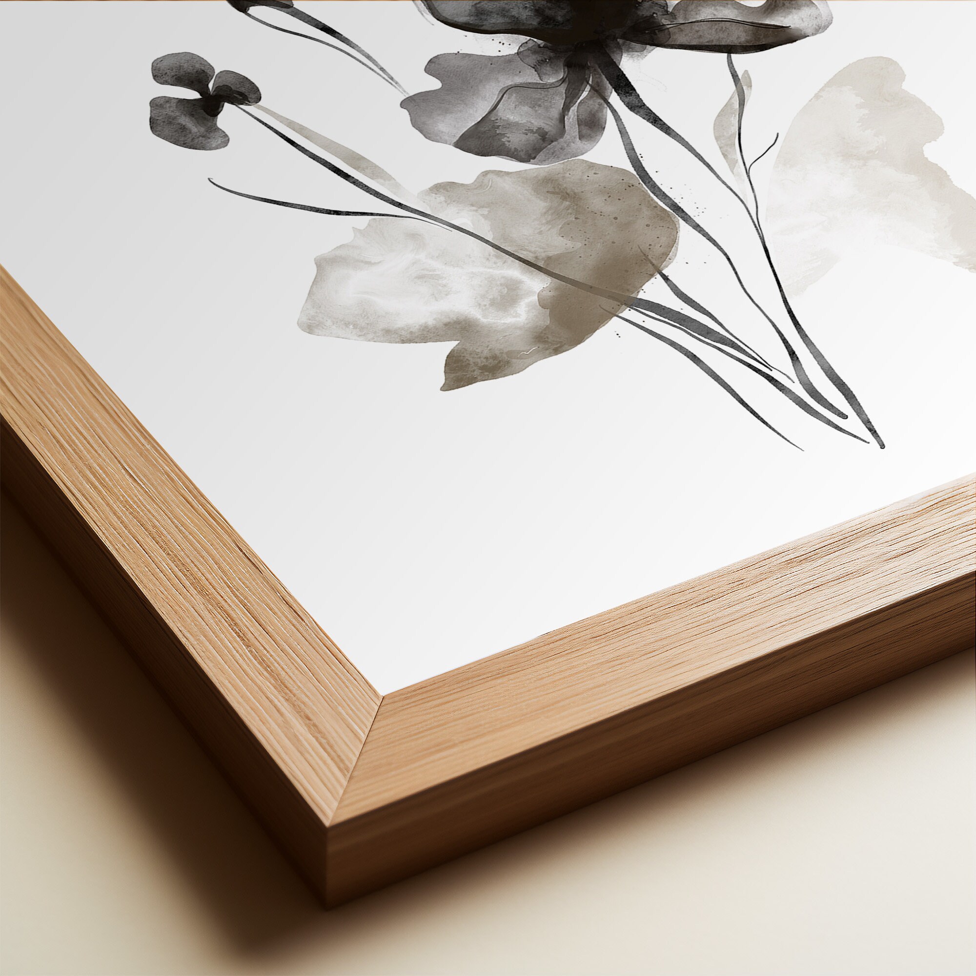 Sepia Botanical Watercolor Art Trio - Elegant Neutral-toned Floral ...