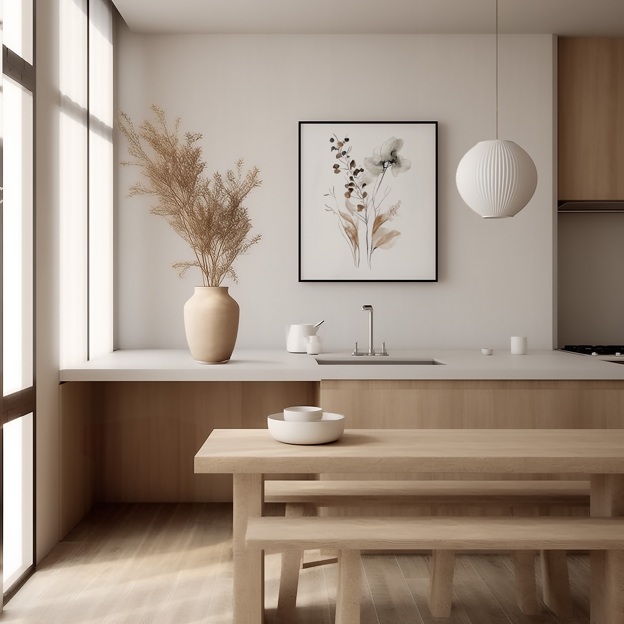 Sepia Botanical Art Print Set of 2 - Elegant Watercolor Floral ...