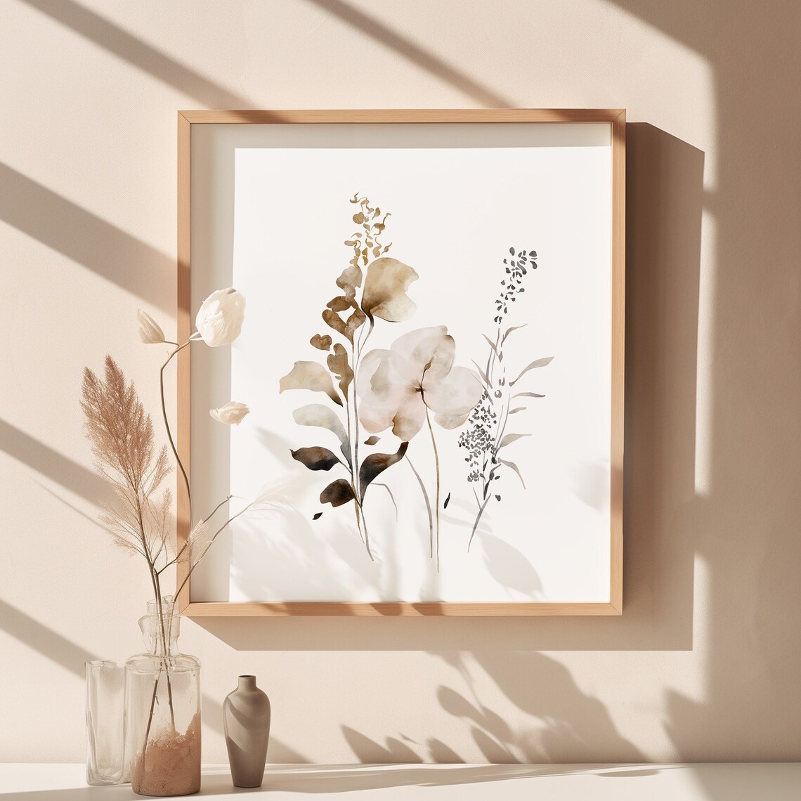 Soft Tones Botanical Art Print - Modern Neutral Watercolor Chic Wall ...