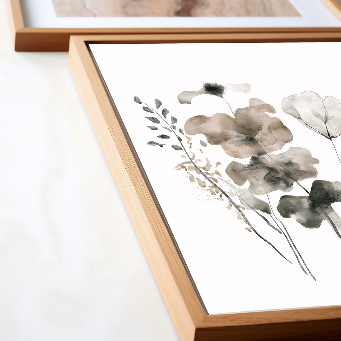 Neutral Watercolor Botanical Triptych - Modern Sepia Floral & Foliage ...
