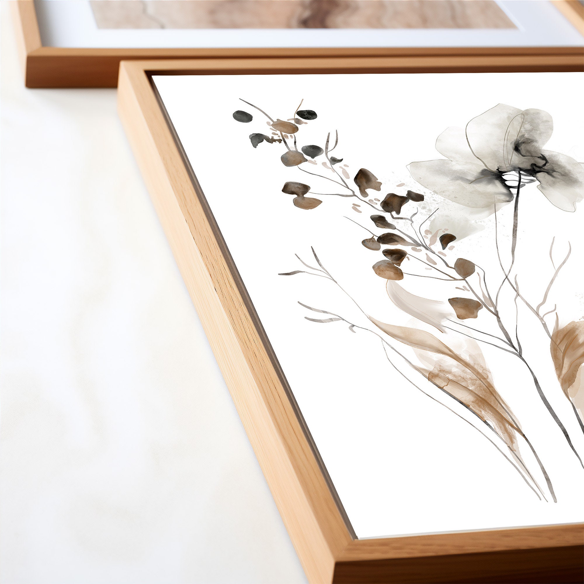 Sepia Botanical Art Print Set of 2 - Elegant Watercolor Floral ...