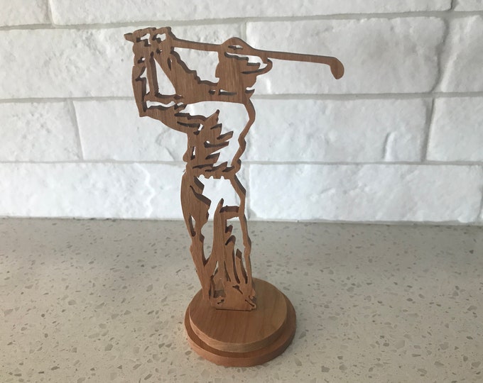 Golf Decor Cherry Wood Swinging Player Statue for Golfer Men Dad ...