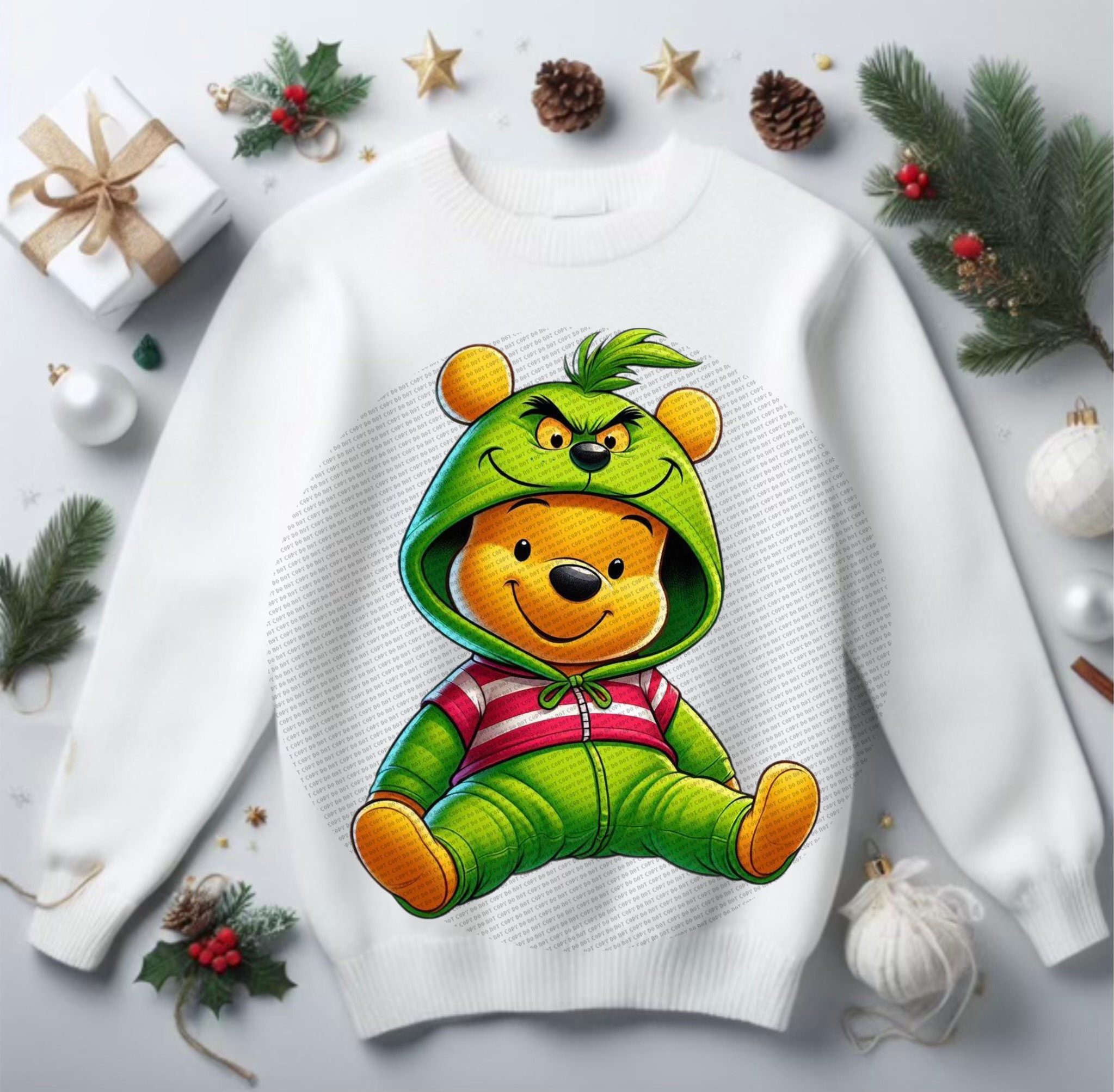 Pooh in Grinch Onesie Png - Etsy