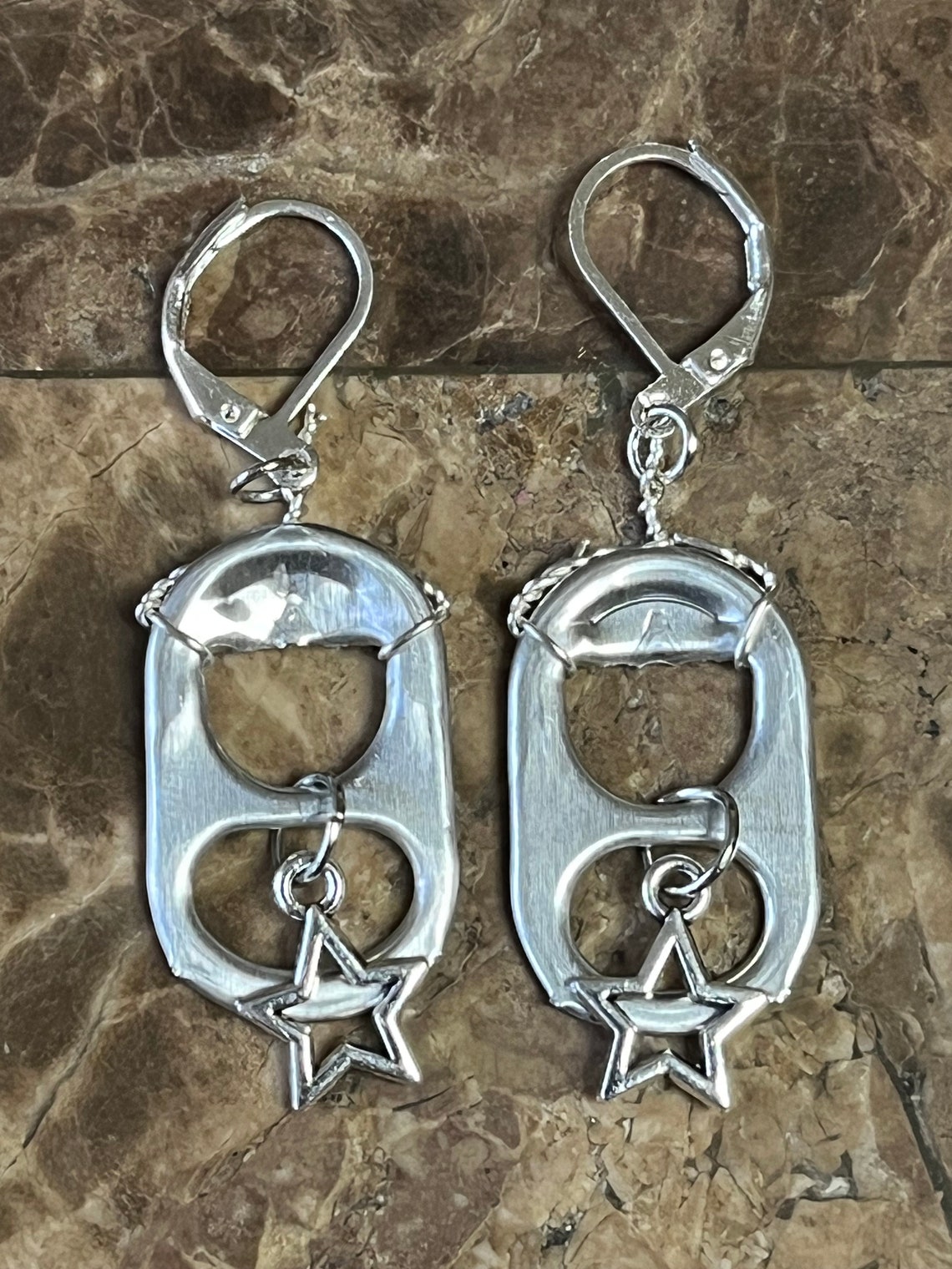 Dangly Silver Can Tab Earrings With Star Charm Made by Me. - Etsy