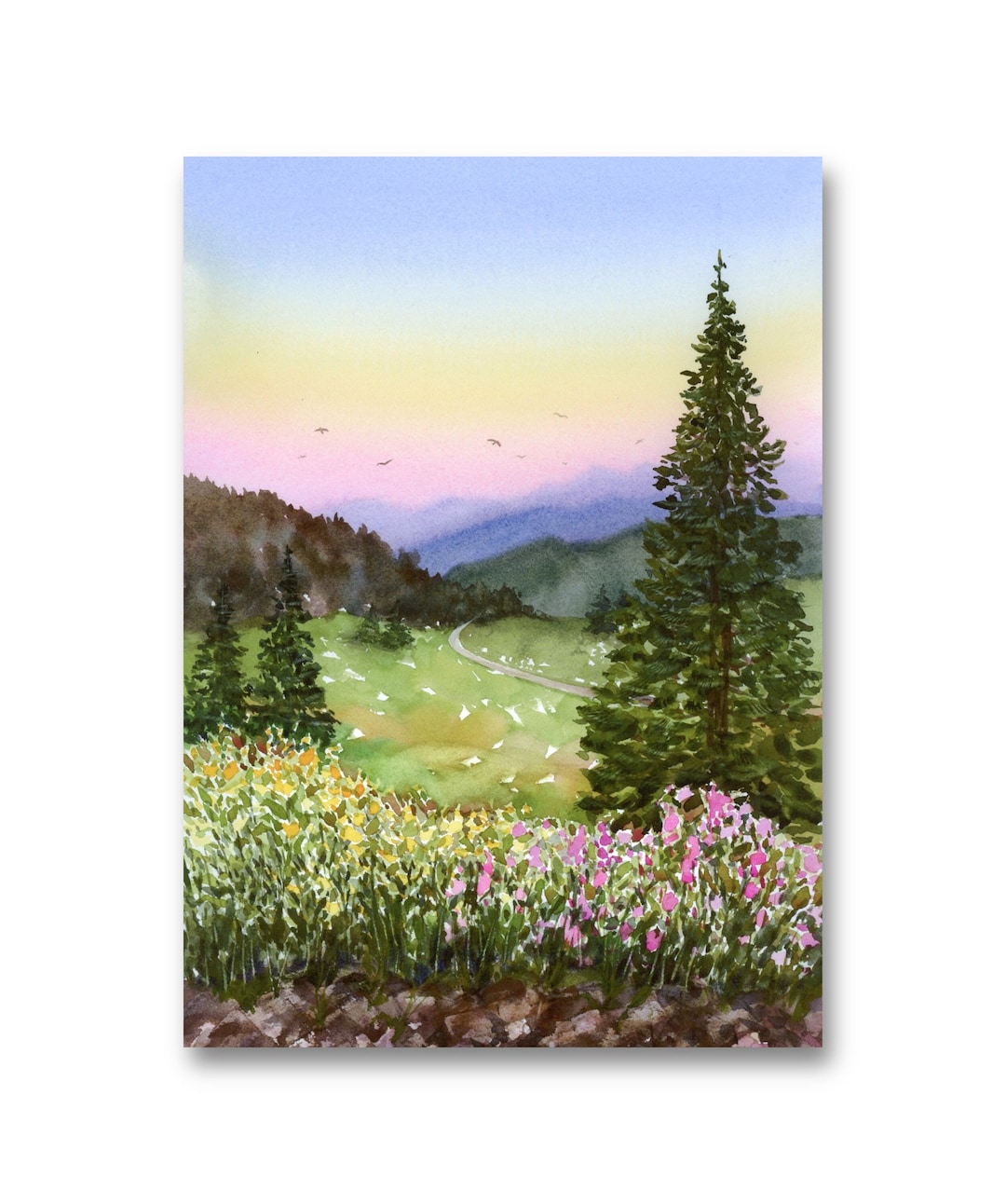 Mountain Print 5×7, Colorado Landscape Painting, Watercolor Print ...