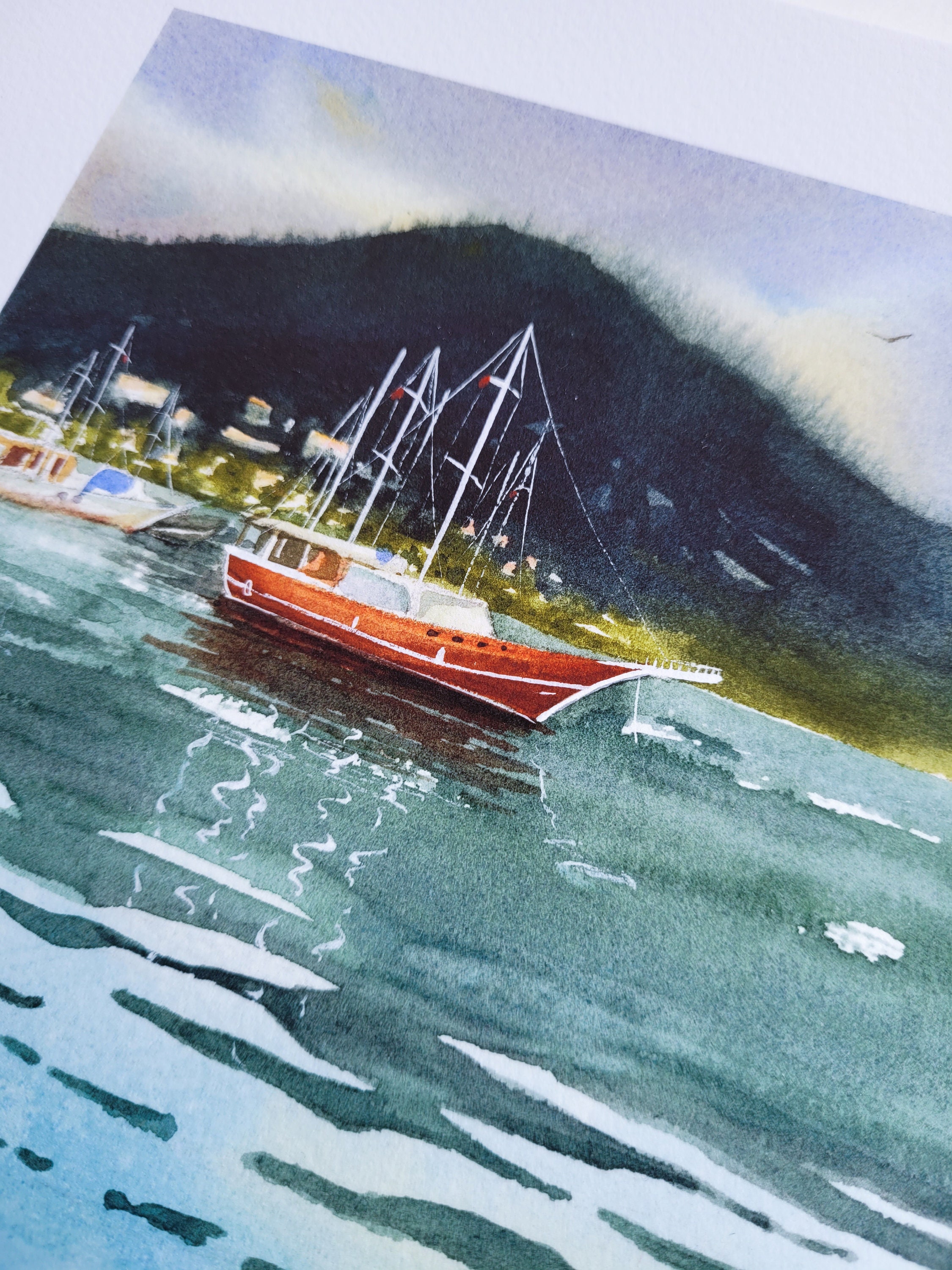 Coastal Wall Art, Watercolor Print, Landscape Painting, Small Format ...