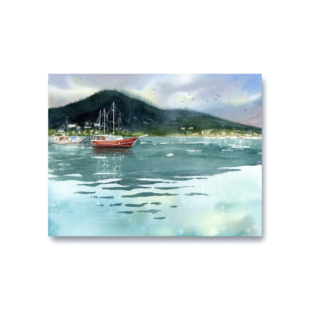 Coastal Wall Art 5×7, Watercolor Print, Landscape Painting, Small ...