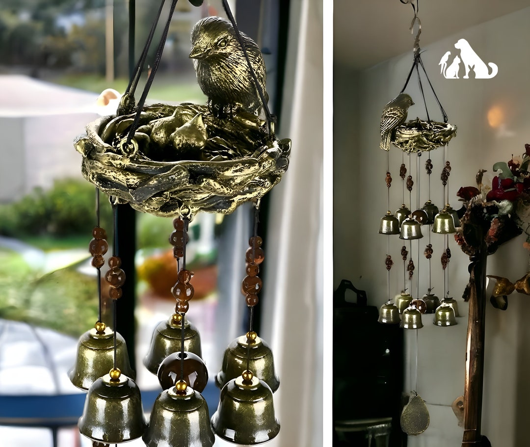 Bird Nest Wind Chime With 12 Bells Pet Windchime Gift Bird - Etsy UK