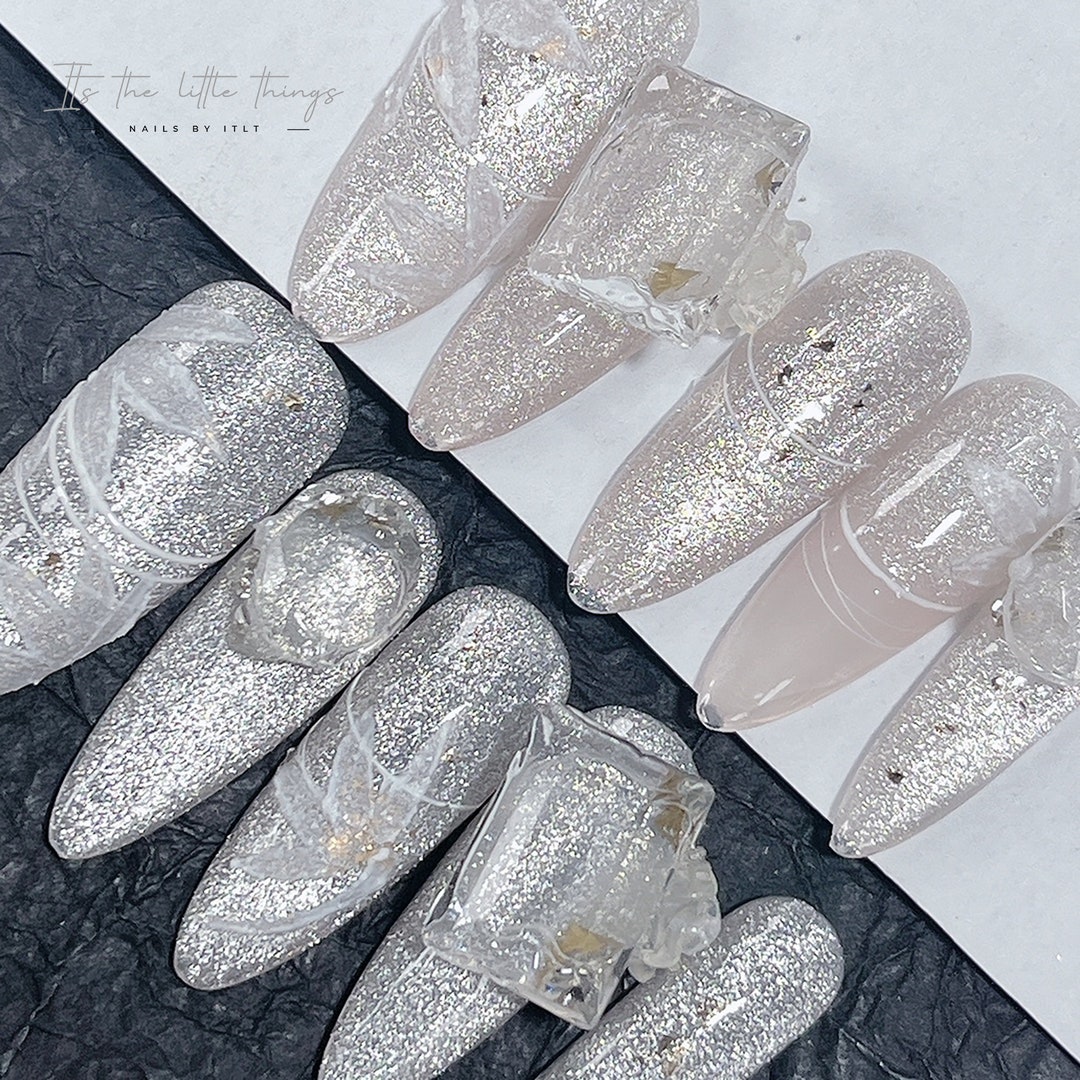 Ultra Shine Sparkling Elegant Glitter Press on Nails/ Shiny Gel Nail ...