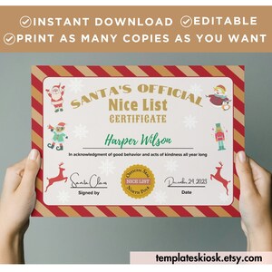 Editable Santa Nice List Certificate Printable Certificate - Etsy