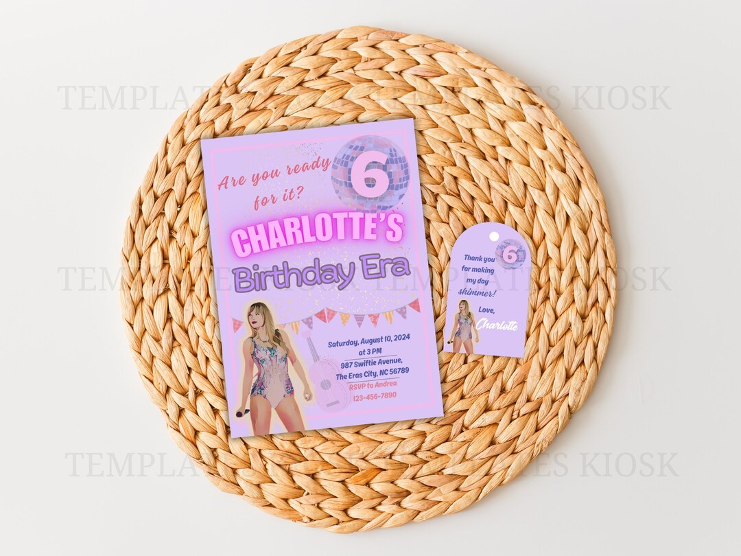 Swiftie Birthday Party Invitation and Gift Tag Bundle, Customizable ...
