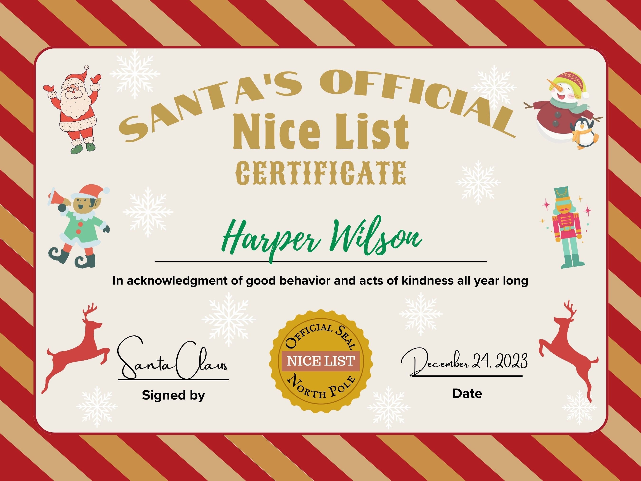 Editable Santa Nice List Certificate Printable Certificate - Etsy