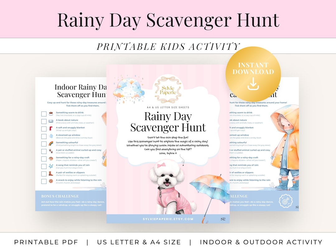 Printable Rainy Day Scavenger Hunt for Kids | Indoor & Outdoor Activity ...