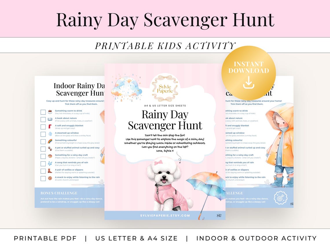 Printable Rainy Day Scavenger Hunt for Kids | Indoor & Outdoor Activity ...