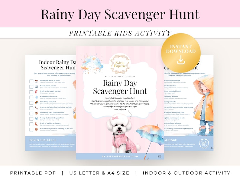 Printable Rainy Day Scavenger Hunt for Kids | Indoor & Outdoor Activity ...