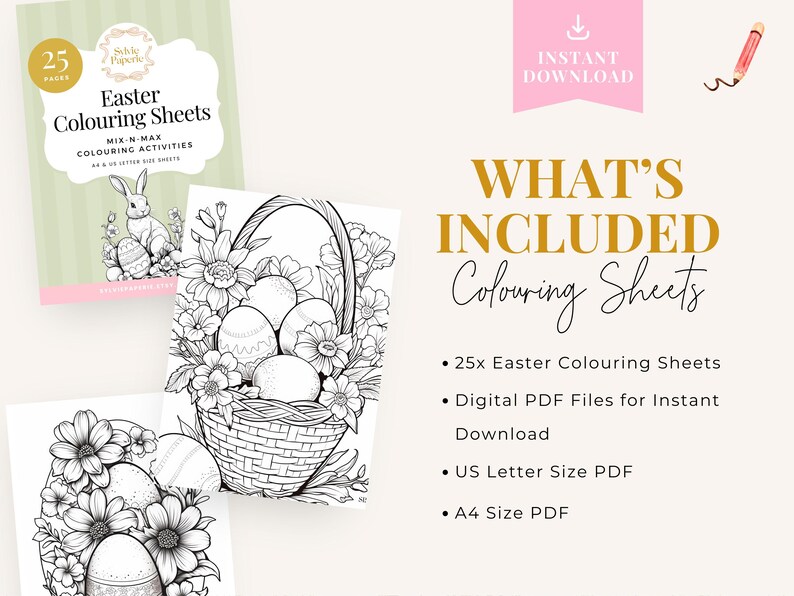 25 Easter Colouring Pages for Kids – Printable Mix & Match Easter Activity, Bunny, Egg, Basket ...