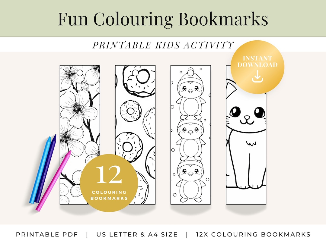 Fun Kids Colouring Bookmarks! Printable DIY Activity, 12 Unique Designs ...